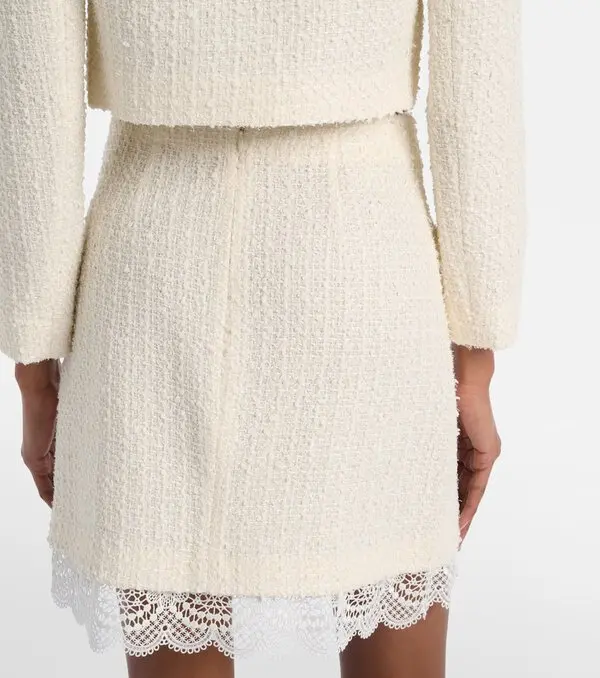 SELF-PORTRAIT Lace-trimmed Bouclé Miniskirt In Cream