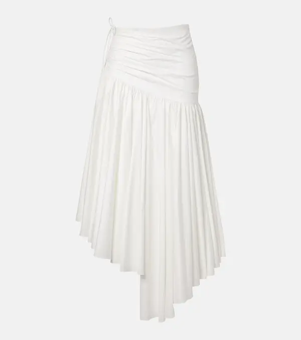 SELF-PORTRAIT Asymmetric Cotton Poplin Midi Skirt - White