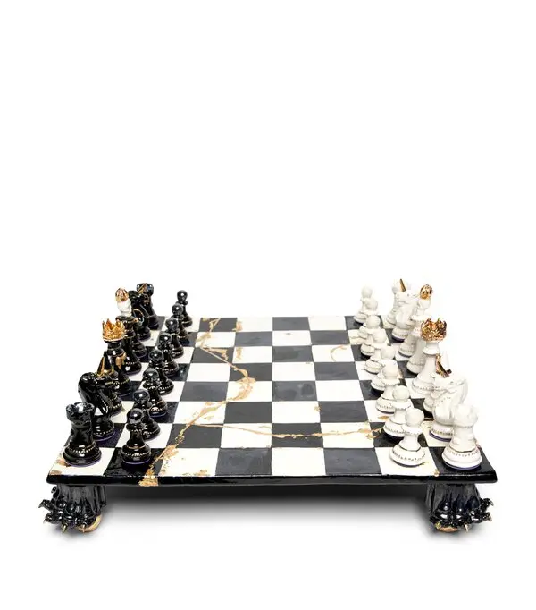 PURLING Gold Leaf Bones Of Stone Chess Set - Black