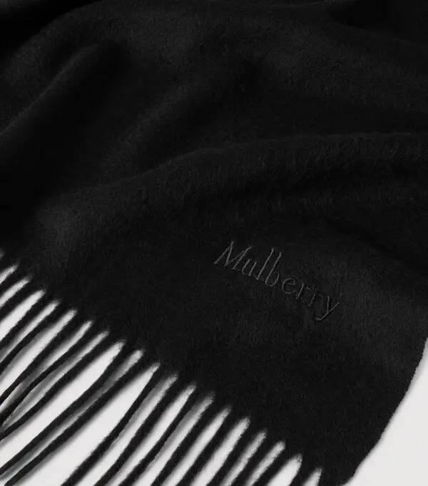 Mulberry Merino Wool Fringed Scarf - Black