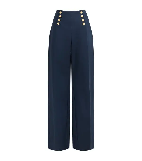 Carolina Herrera Alba Stretch-cotton Wide-leg Trousers - Navy