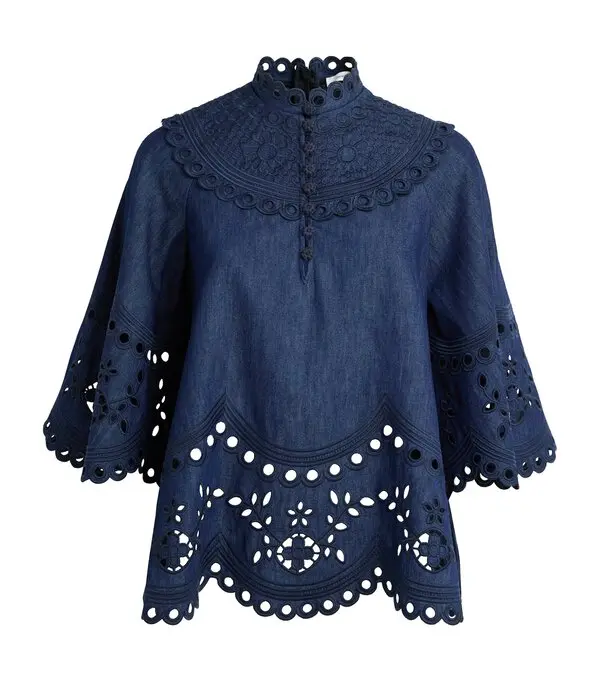Zimmermann Mahon Denim Broderie Blouse - Navy