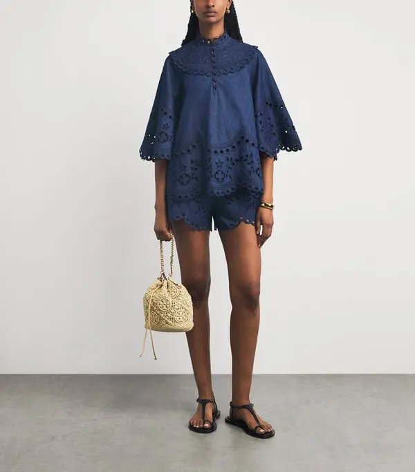 Zimmermann Mahon Denim Broderie Blouse - Navy