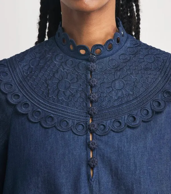 Zimmermann Mahon Denim Broderie Blouse - Navy