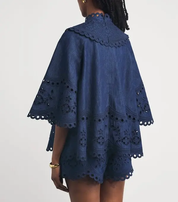 Zimmermann Mahon Denim Broderie Blouse - Navy