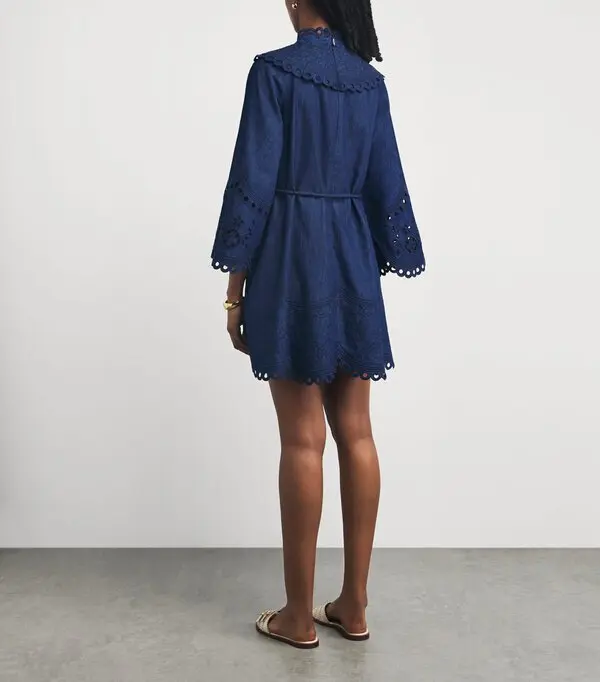 Zimmermann Mahon Denim Broderie Mini Dress - Navy
