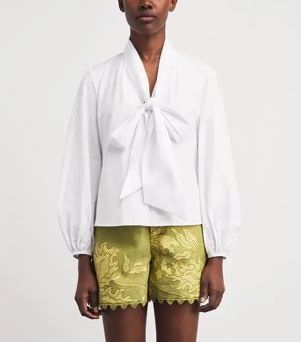 L'Agence Cotton-blend Tie-neck Blouse