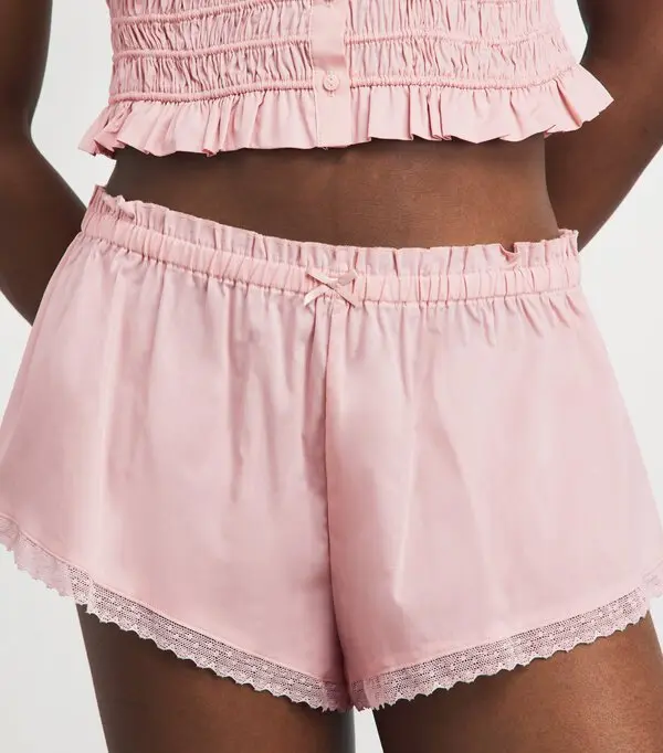 SKIMS Cotton-blend Poplin Apparel Shorts With Lace Trim - Pink