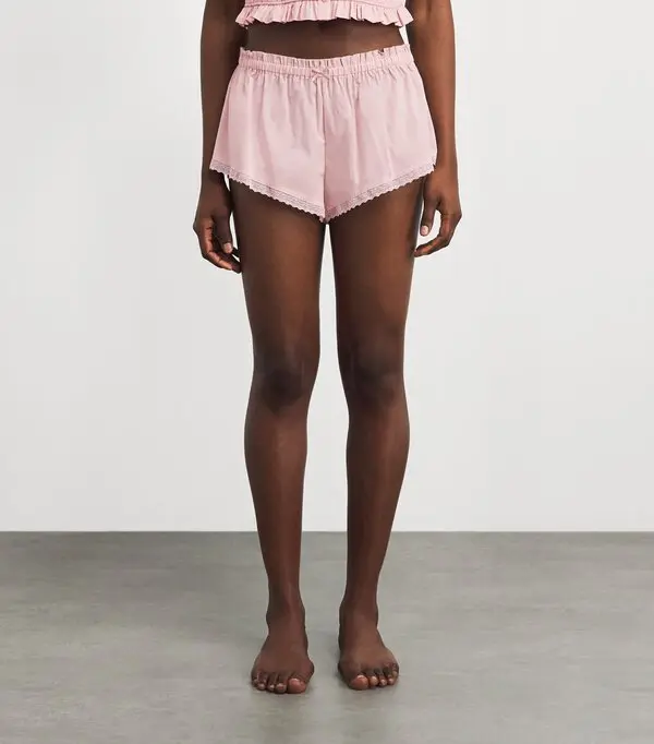 SKIMS Cotton-blend Poplin Apparel Shorts With Lace Trim - Pink