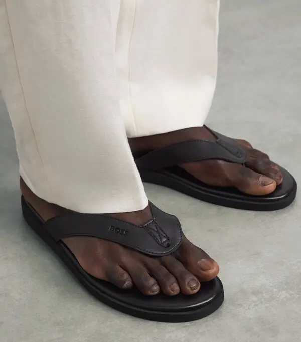 BOSS Faux Leather Flip Flops