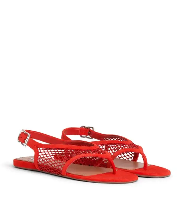Alaïa Suede Fishnet Thong Sandals - Red
