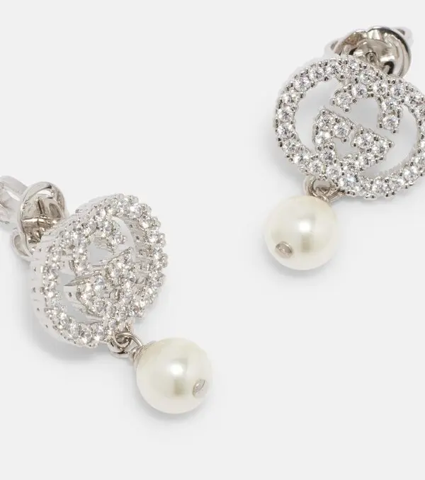 Gucci Interlocking G Embellished Drop Earrings - Silver