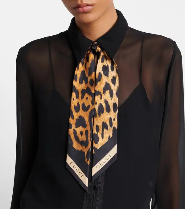 Gucci Leopard-print Silk Twill Scarf - Brown