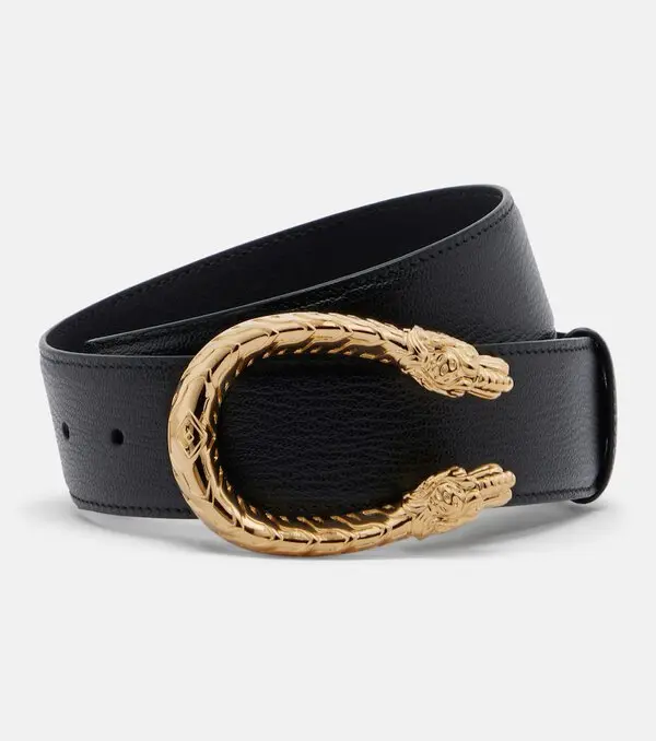 Gucci Dionysus Leather Belt With Gold-tone Buckle - Black