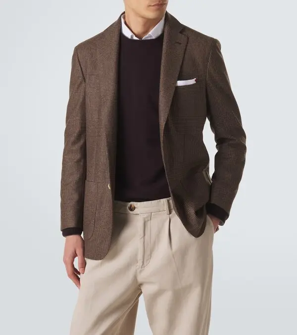 Kiton Prince Of Wales Check Virgin Wool Blazer