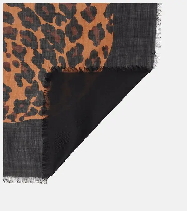 Saint Laurent Fringed Leopard-print Wool Scarf