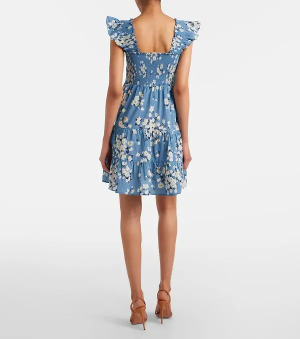 Rixo Sidney Floral Cotton Mini Dress - Blue