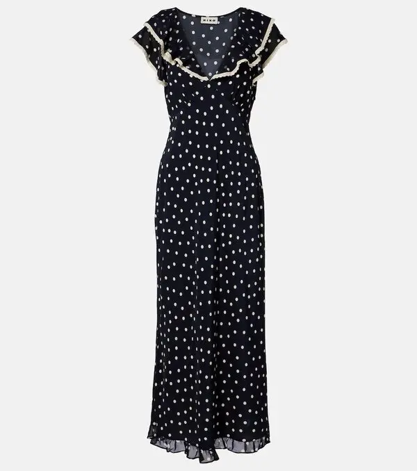 Rixo Bethea Polka-dot Crepe De Chine Midi Dress - Blue