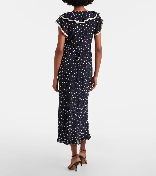 Rixo Bethea Polka-dot Crepe De Chine Midi Dress - Blue