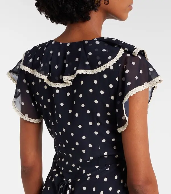 Rixo Bethea Polka-dot Crepe De Chine Midi Dress - Blue