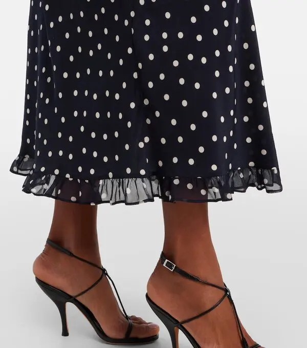Rixo Bethea Polka-dot Crepe De Chine Midi Dress - Blue