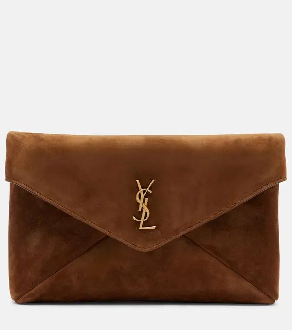 Saint Laurent Cassandre Suede Pouch - Brown