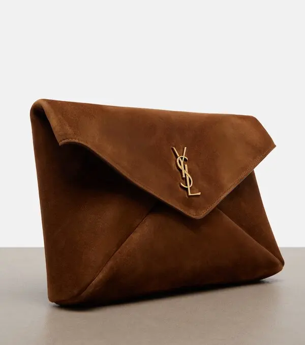 Saint Laurent Cassandre Suede Pouch - Brown