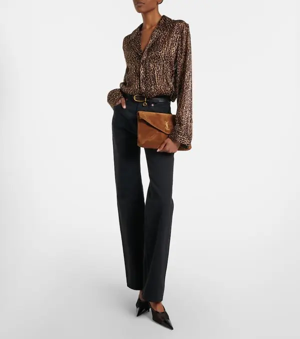 Saint Laurent Cassandre Suede Pouch - Brown