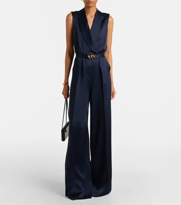 Max Mara Belted Satin Jumpsuit - Blue