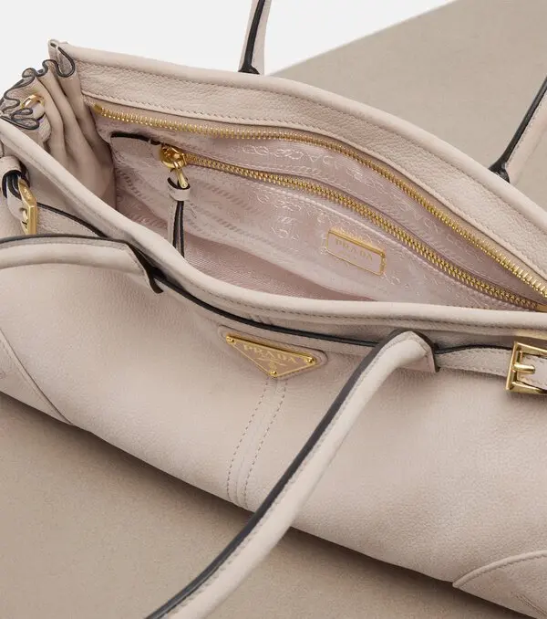 Prada Bonnie Medium Leather Shoulder Bag - Beige