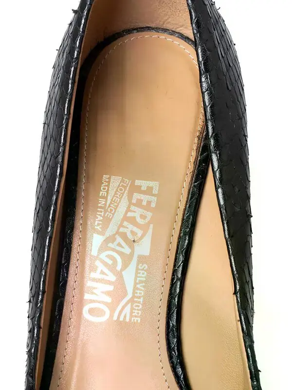 FERRAGAMO Python-embossed Leather Pumps With Gold-tone Hardware