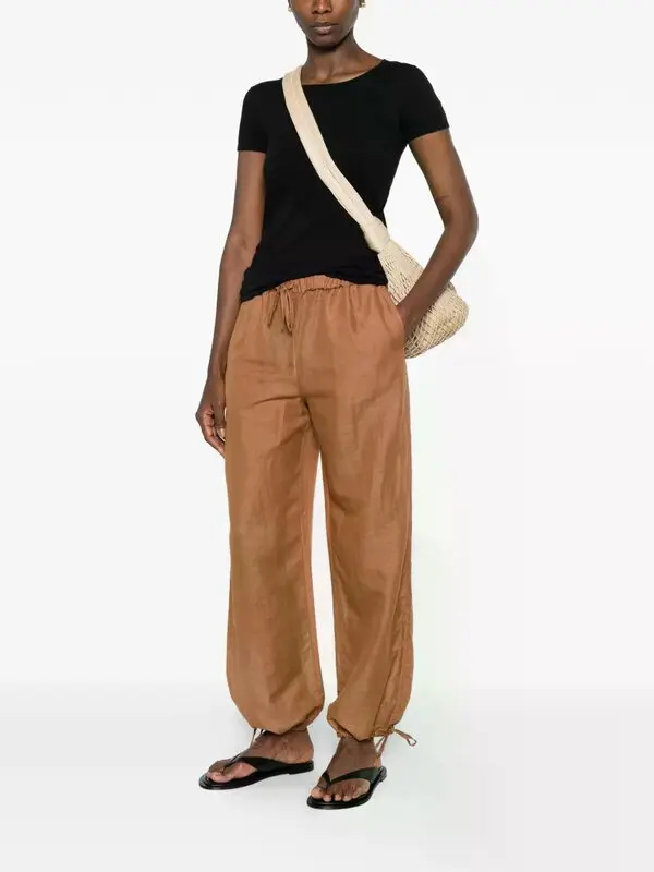 120% Lino Drawstring-fastening Palazzo Pants
