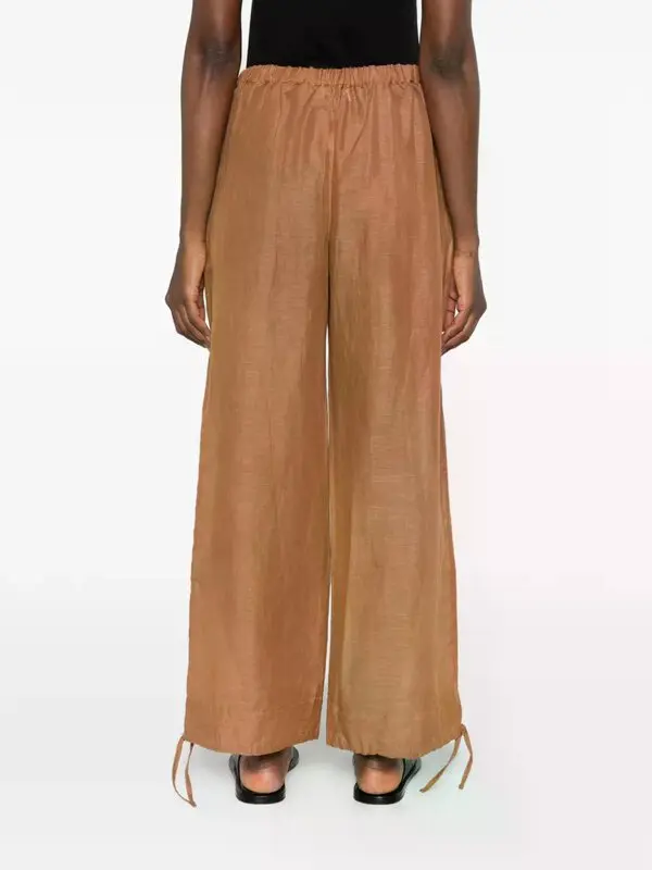 120% Lino Drawstring-fastening Palazzo Pants
