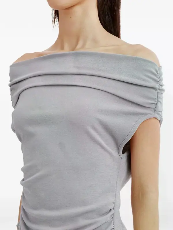 TOUT A COUP Tout À Coup Off-shoulder Top With Asymmetrical Ruffle Trim - Grey