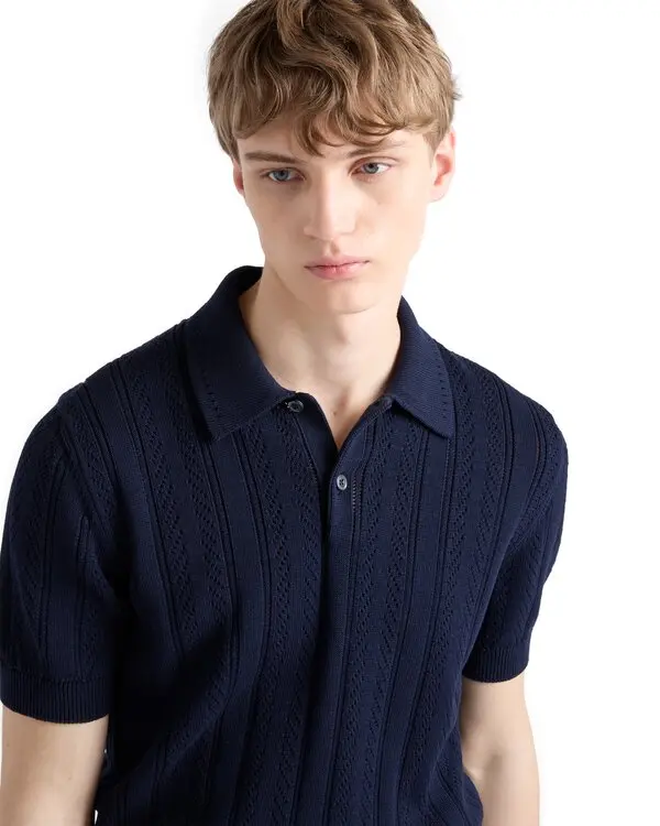 Prada Short-sleeved Openwork Cotton Polo Shirt