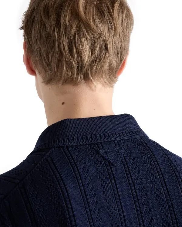 Prada Short-sleeved Openwork Cotton Polo Shirt