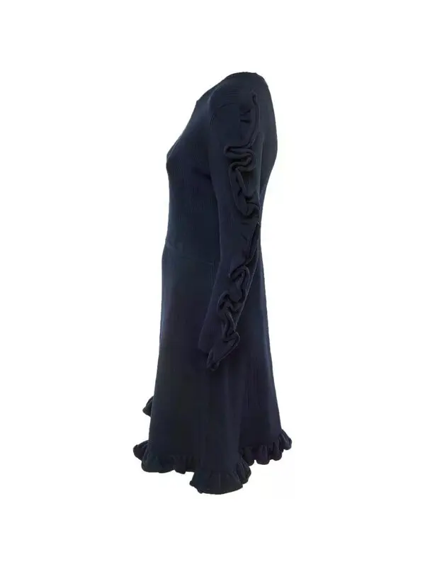 Victoria Beckham Ribbed Knit Frill Detail Mini Dress