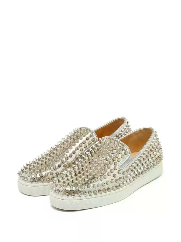 CHRISTIAN LOUBOUTIN Roller Boat Spike-embellished Sneakers - Silver