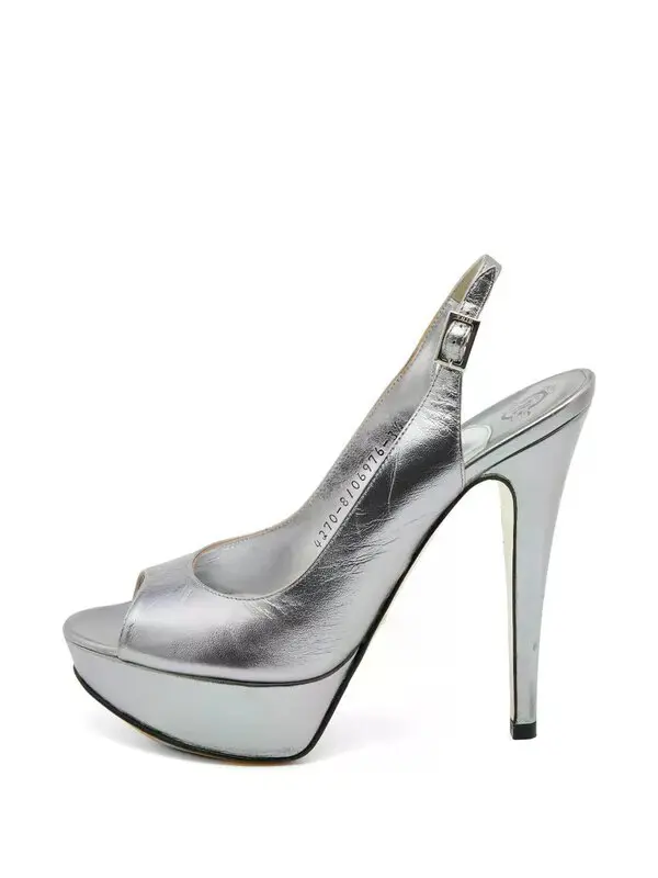 GINA Metallic Open-toe Platform Slingback Pumps - Silver