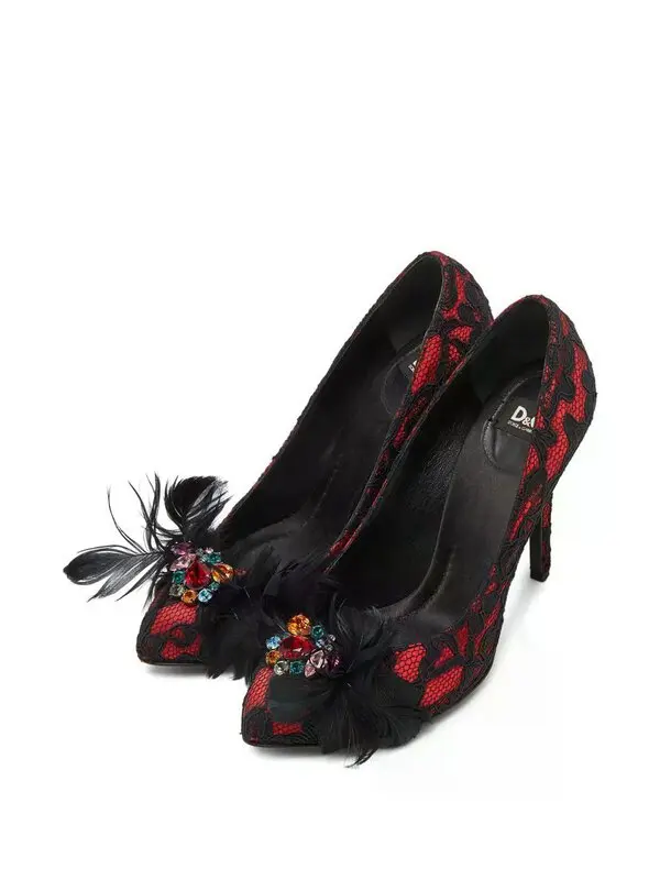 Dolce & Gabbana Feather Crystal Lace Pumps