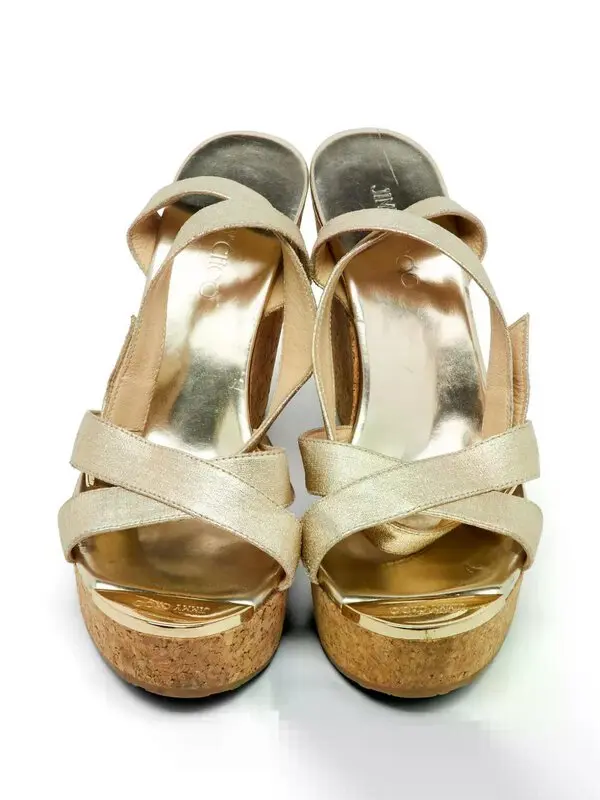 JIMMY CHOO Metallic Crossover Wedge Sandals With Buckle Fastening - Gold
