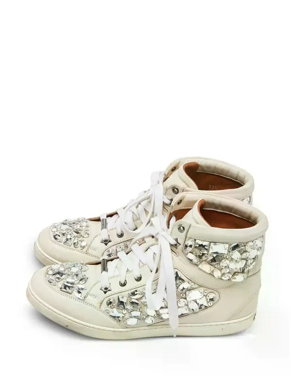 JIMMY CHOO Tokyo Crystal-embellished Leather Sneakers - Neutrals