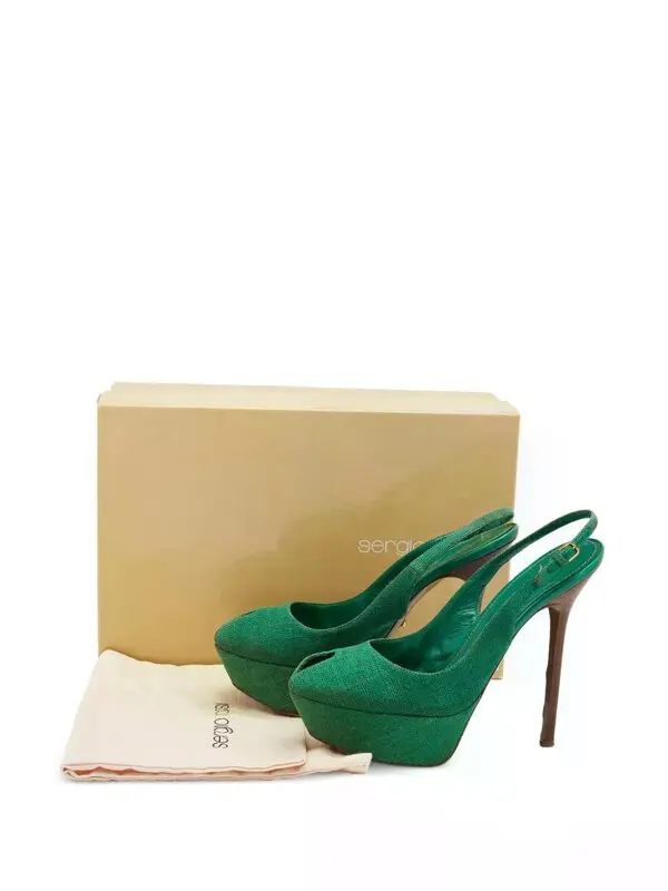 SERGIO ROSSI Canvas Peep-toe Platform Slingback Sandals