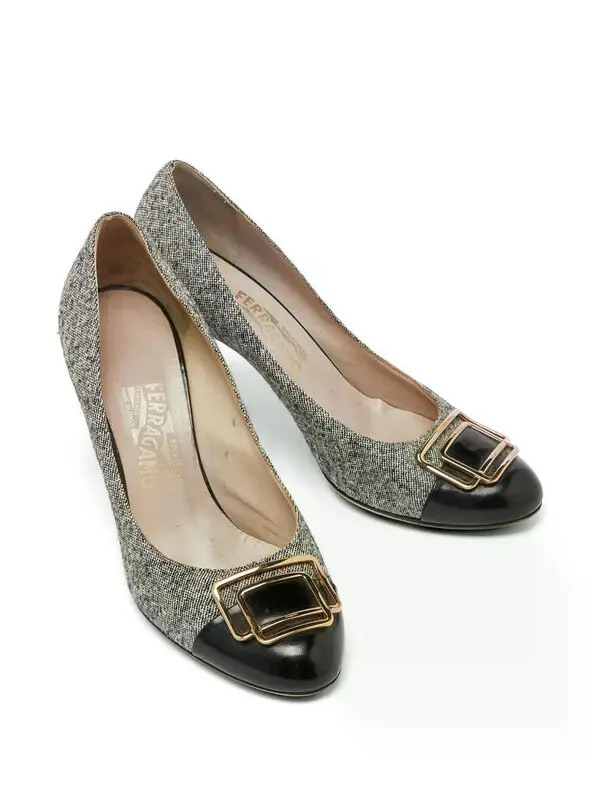 FERRAGAMO Tweed Buckle Detail Pumps - Grey