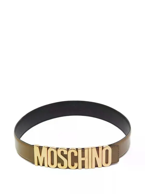 Moschino Leather Belt With Gold-tone Logo Buckle - Brown