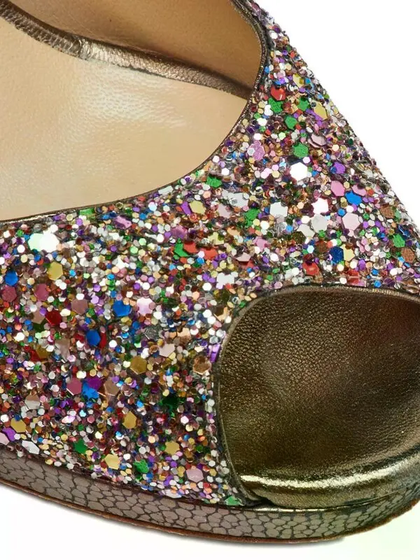 JIMMY CHOO Glitter Peep-toe Platform Stiletto Pumps