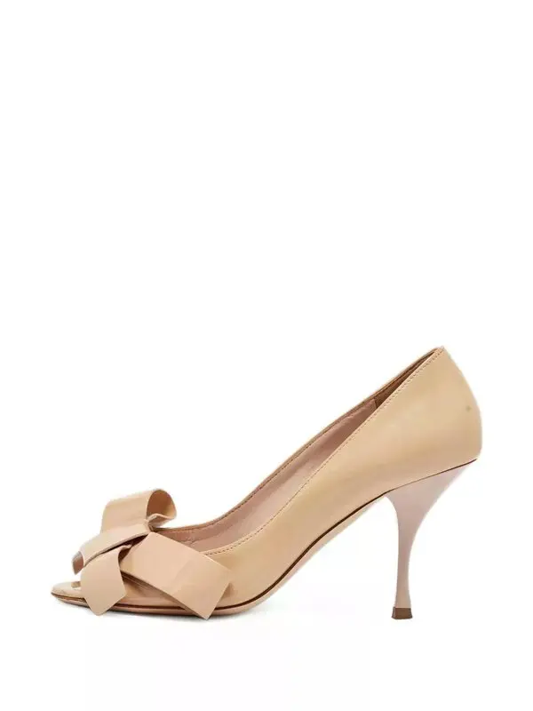 Miu Miu Patent Leather Bow Peep-toe Pumps - Neutrals