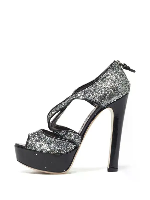 Miu Miu Glitter Platform Sandals - Silver