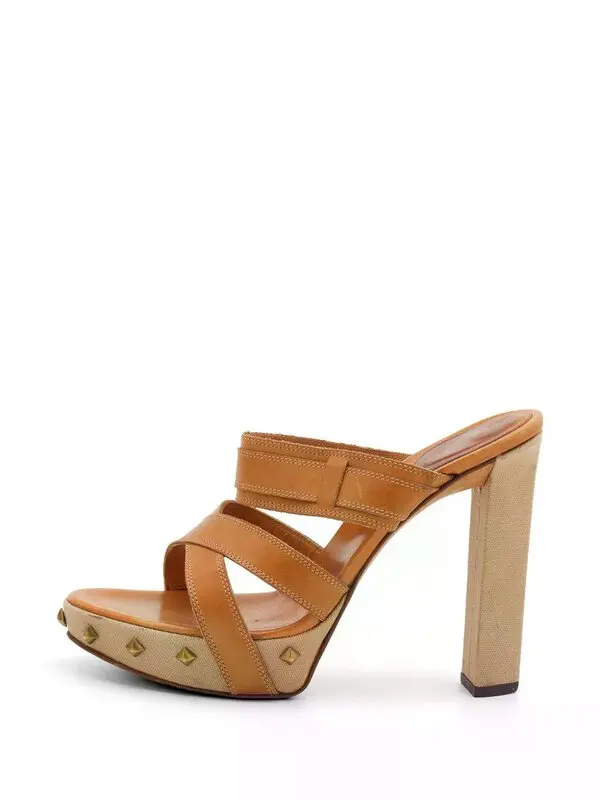 SERGIO ROSSI Strappy Studded Platform Block Heel Sandals - Neutrals