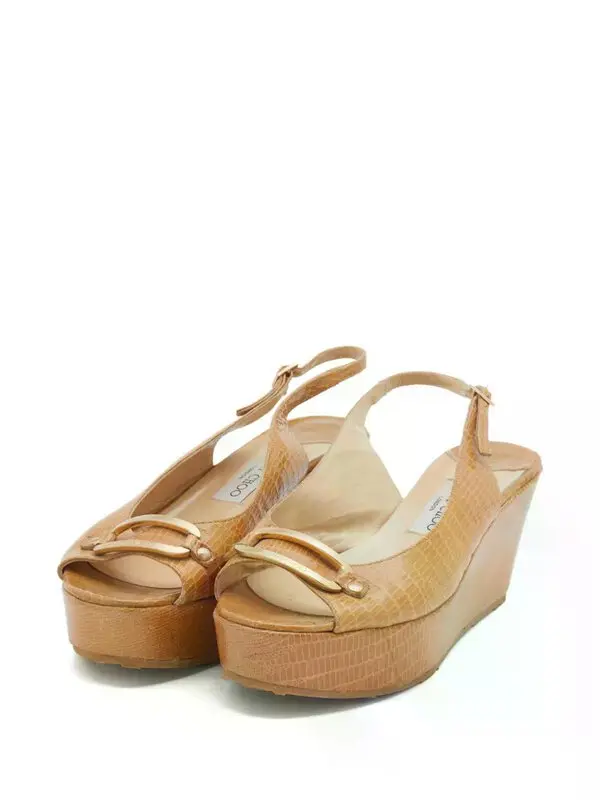JIMMY CHOO Lizard-embossed Wedge Sandals - Neutrals